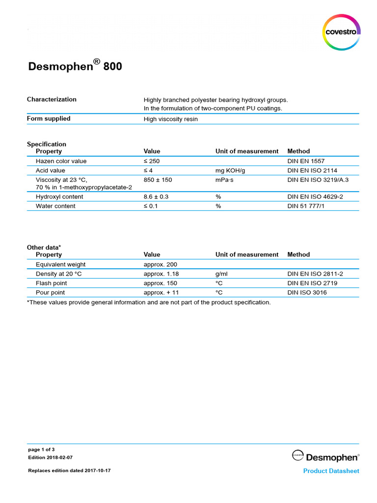 Desmophen 800 - en - 00409553 00010072 00045592 | PDF | Chemical ...