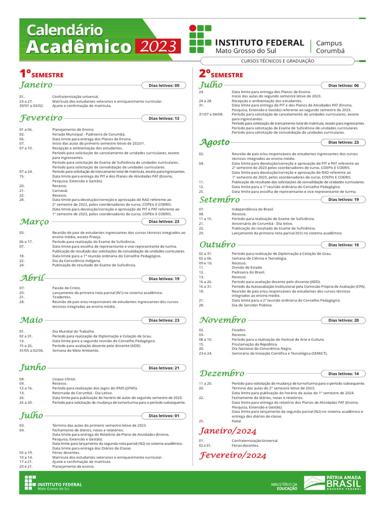 CB Calendario Academico Ifms 2023 | PDF
