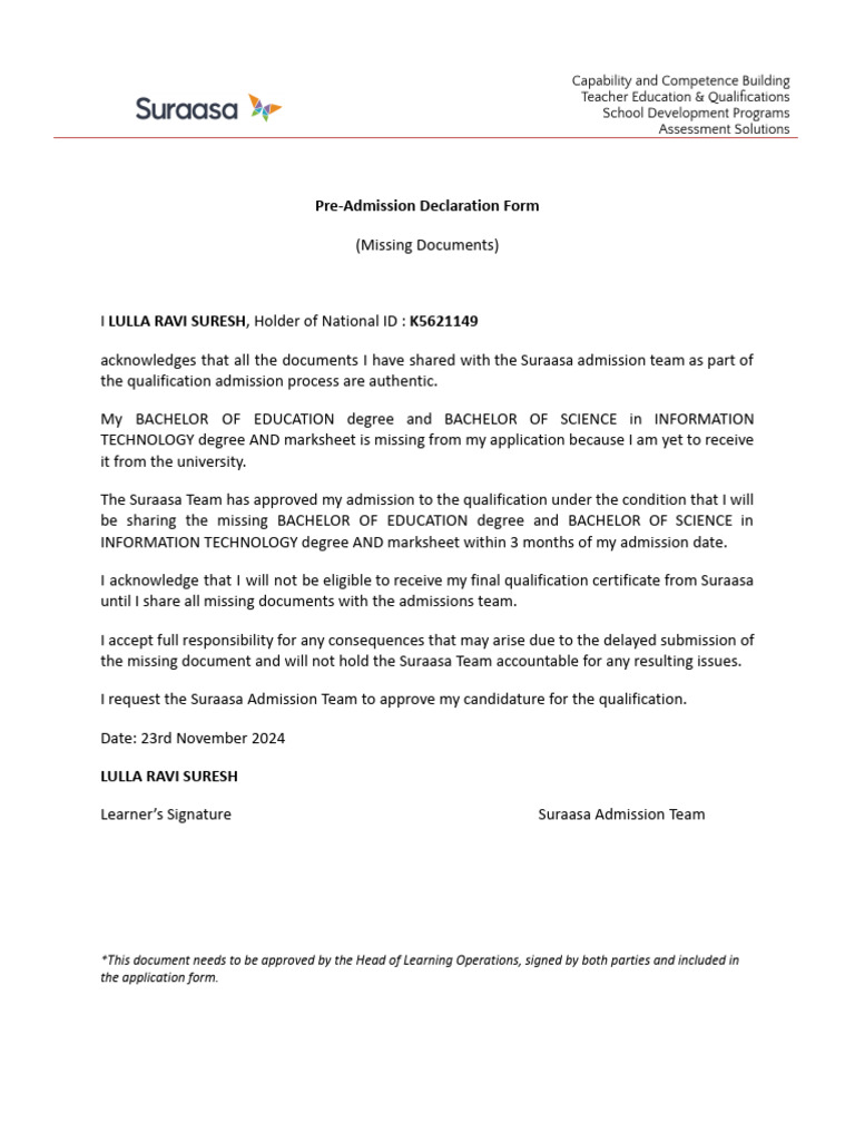 Missing Documents Declaration Form | PDF