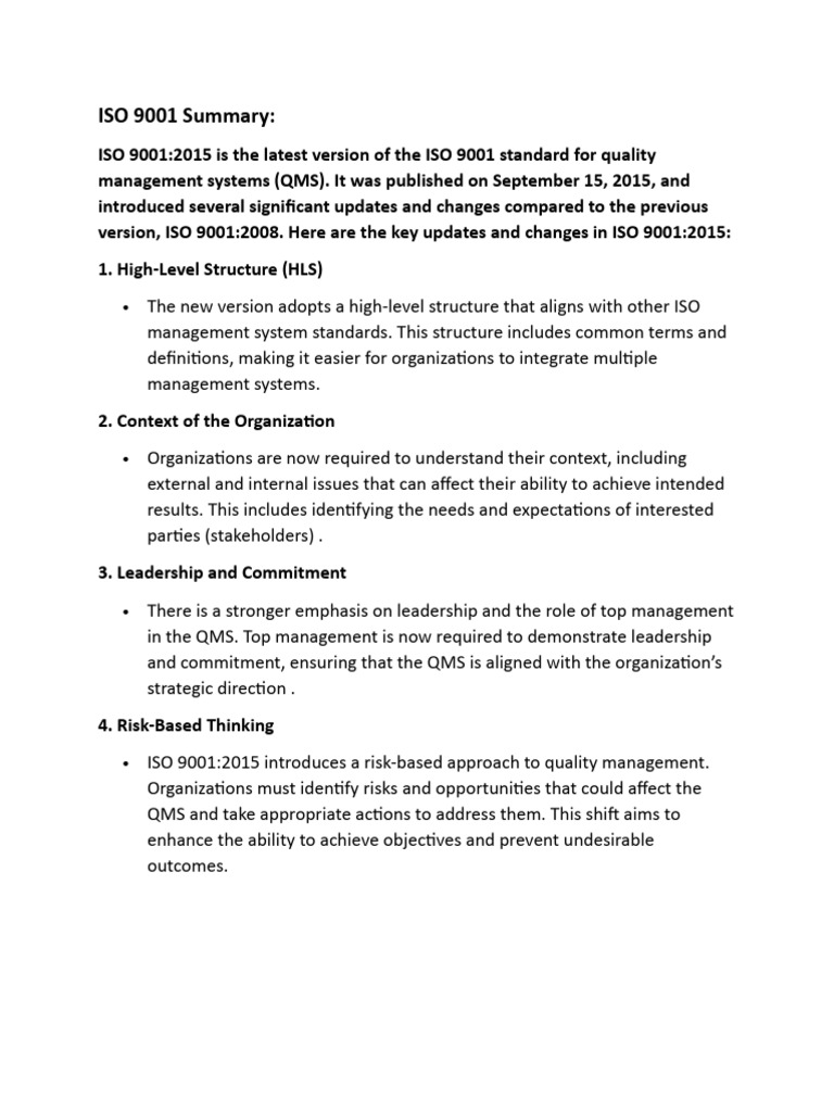Summary ISO 9001-2015 | PDF | Iso 9000 | Quality Management