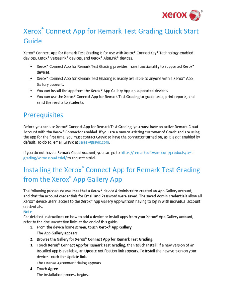 Xerox Connect App For Remark Test Grading Quick Start Guide en | PDF ...