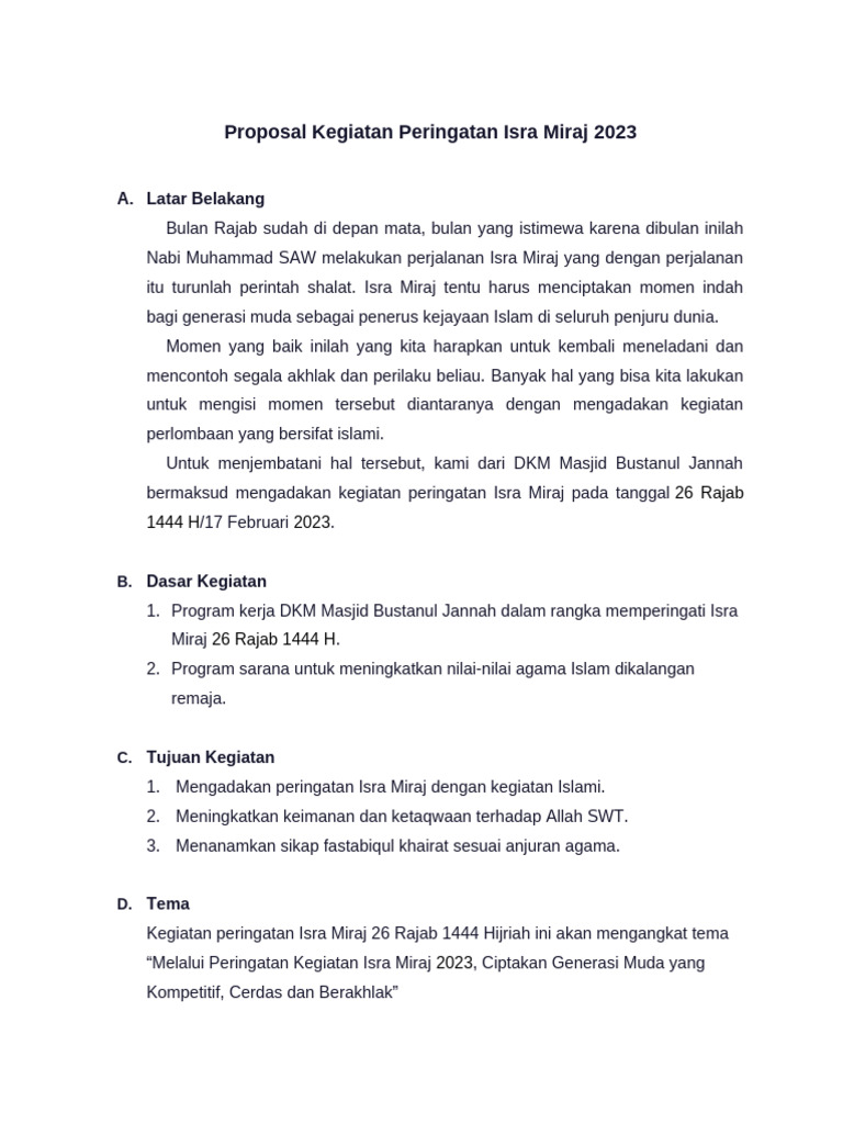Proposal Kegiatan Peringatan Isra Miraj | PDF