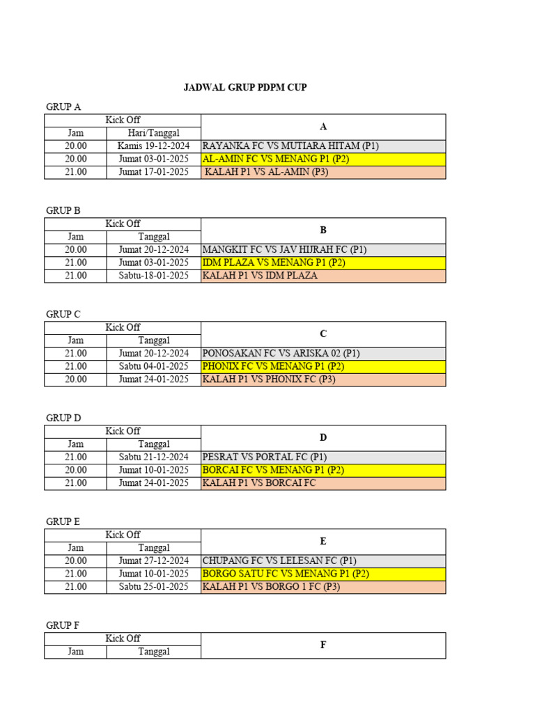 Jadwal Pertandingan PDPM Cup 2024 | PDF