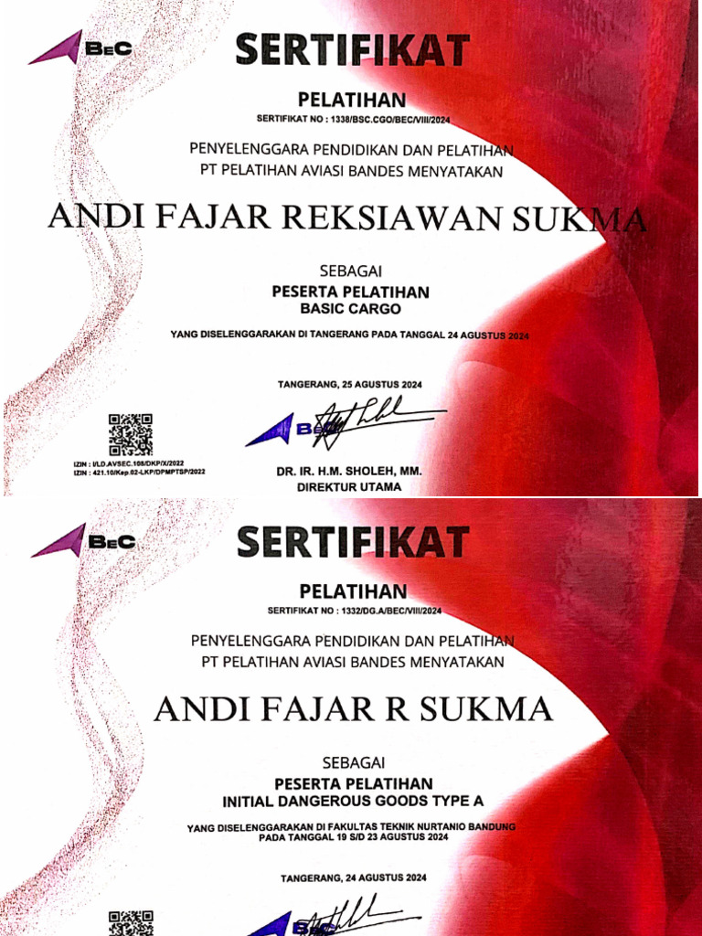 Sertifikat Pelatihan BEC | PDF