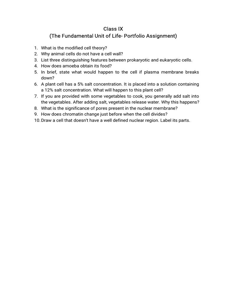 Class IX Biology Portfolio Assignment | PDF