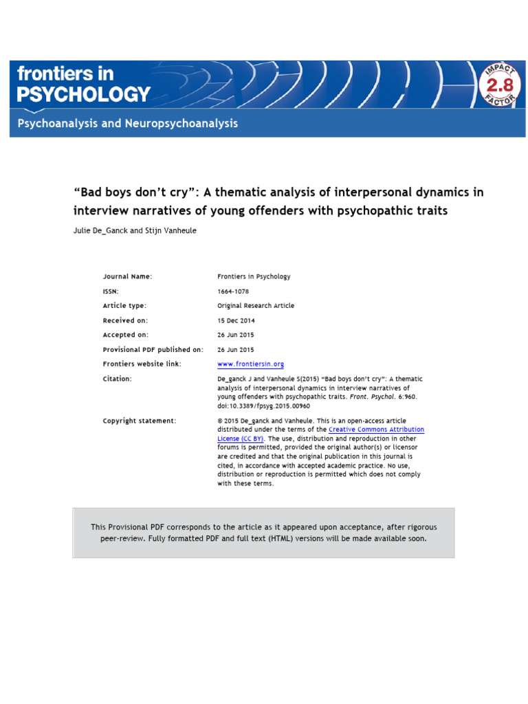 Vanheule ProvisionalPDF-2 Kopie | PDF | Psychopathy | Psychotherapy