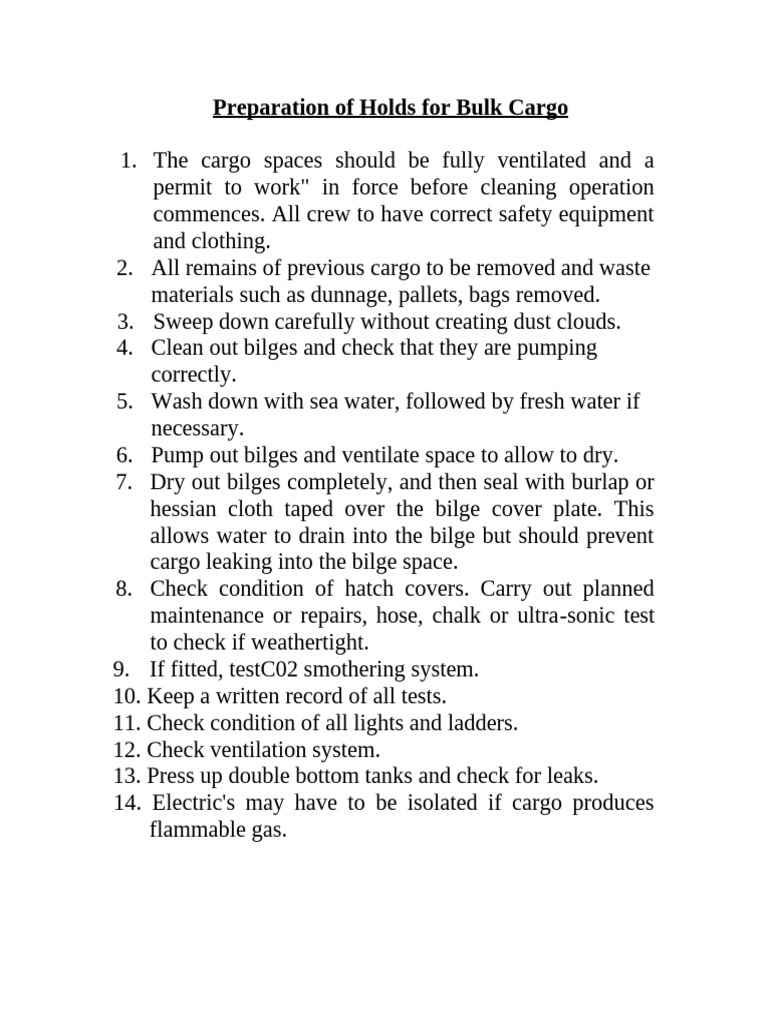 Preparation of Holds For Bulk Cargo | PDF