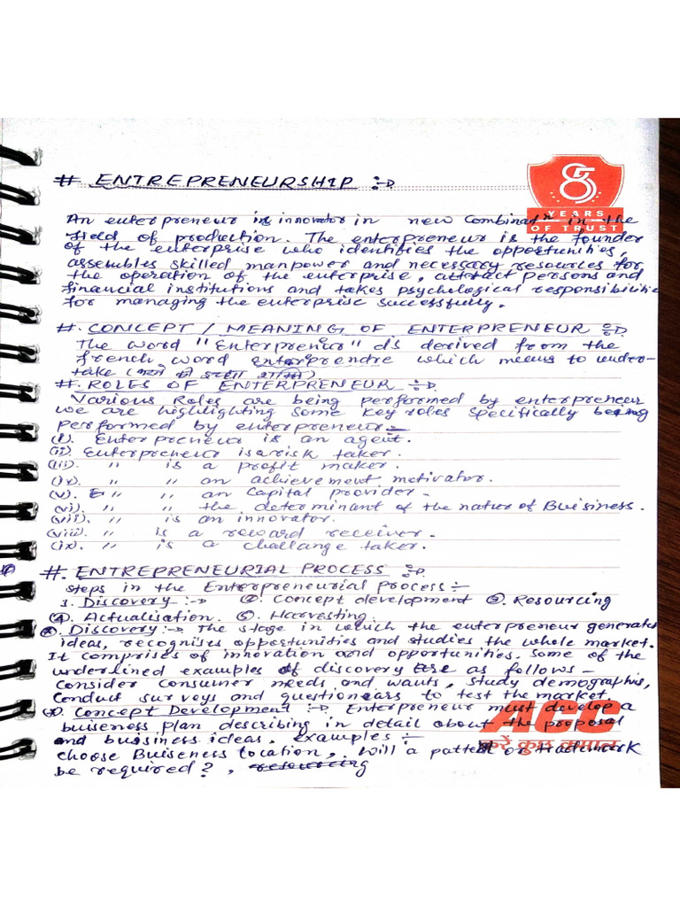 Entrepreneurship notes | PDF