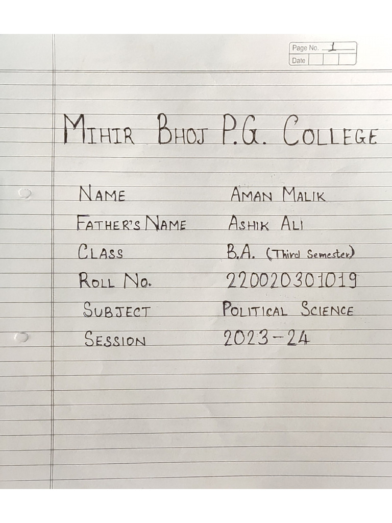 Political Science Assignment File Third Semester | PDF