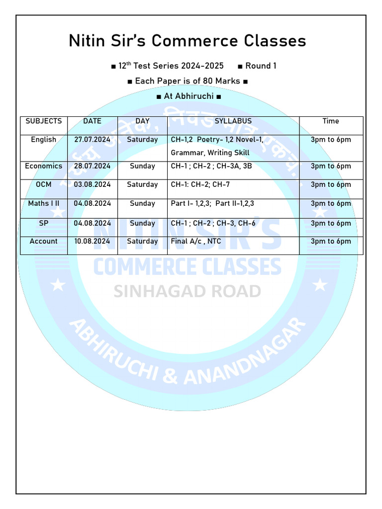 BTS Round 1 Timetable (2425) | PDF