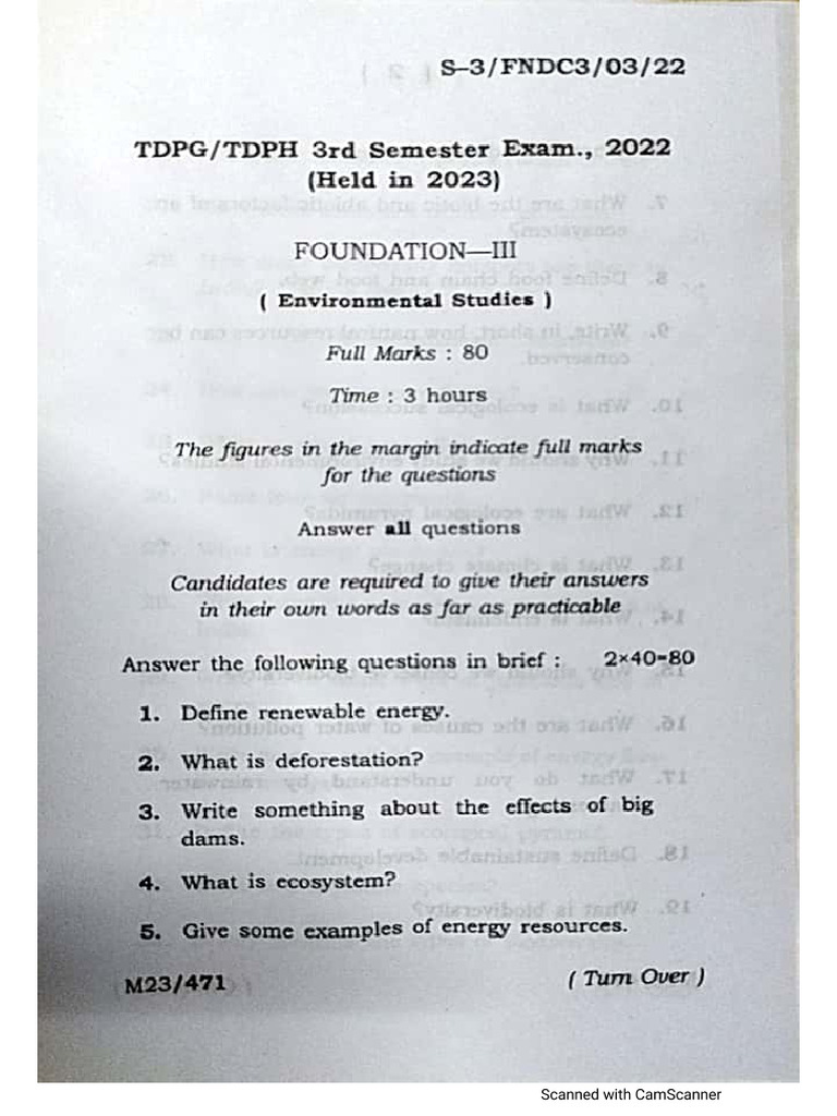 Foundation 3rd Sem Exam - 2022 (Held in 2023) | PDF