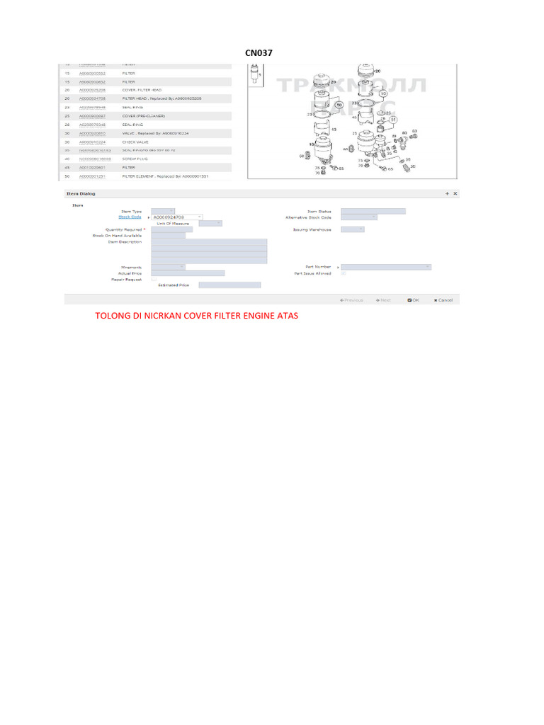 Cover Fuel Filter Engine Atas CN037 | PDF