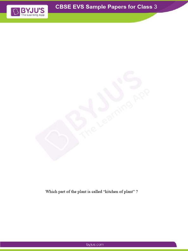 Class 3 EVS Sample Question Paper | PDF