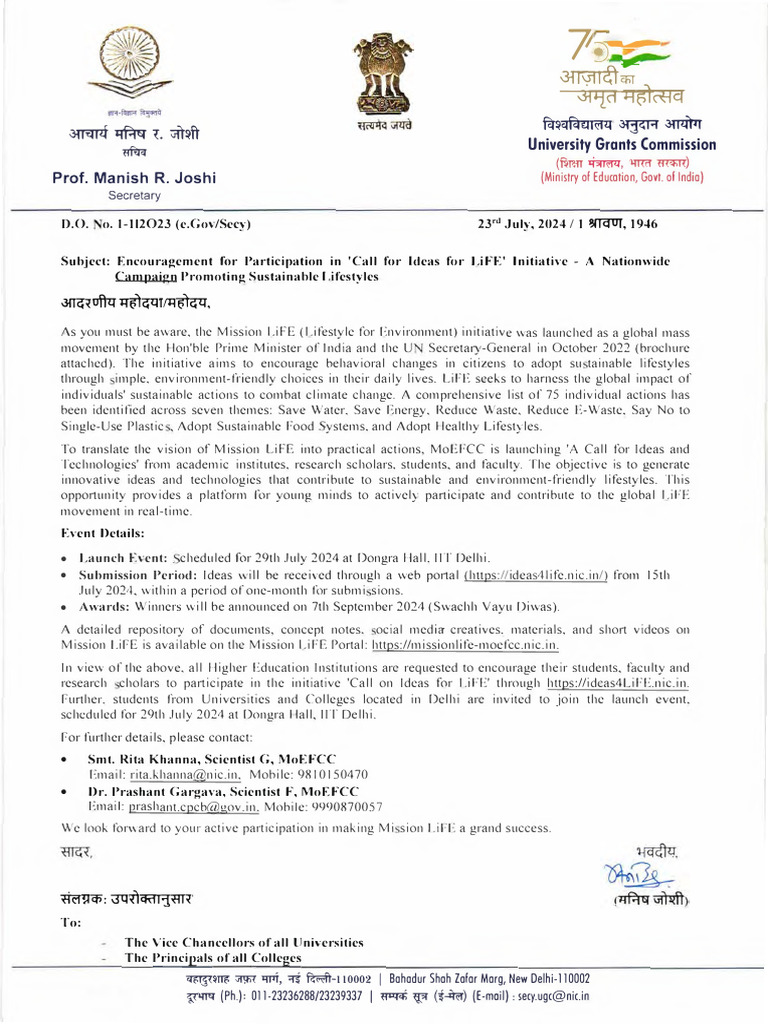 Participation in Call For Ideas For LiFE Initiative | PDF ...