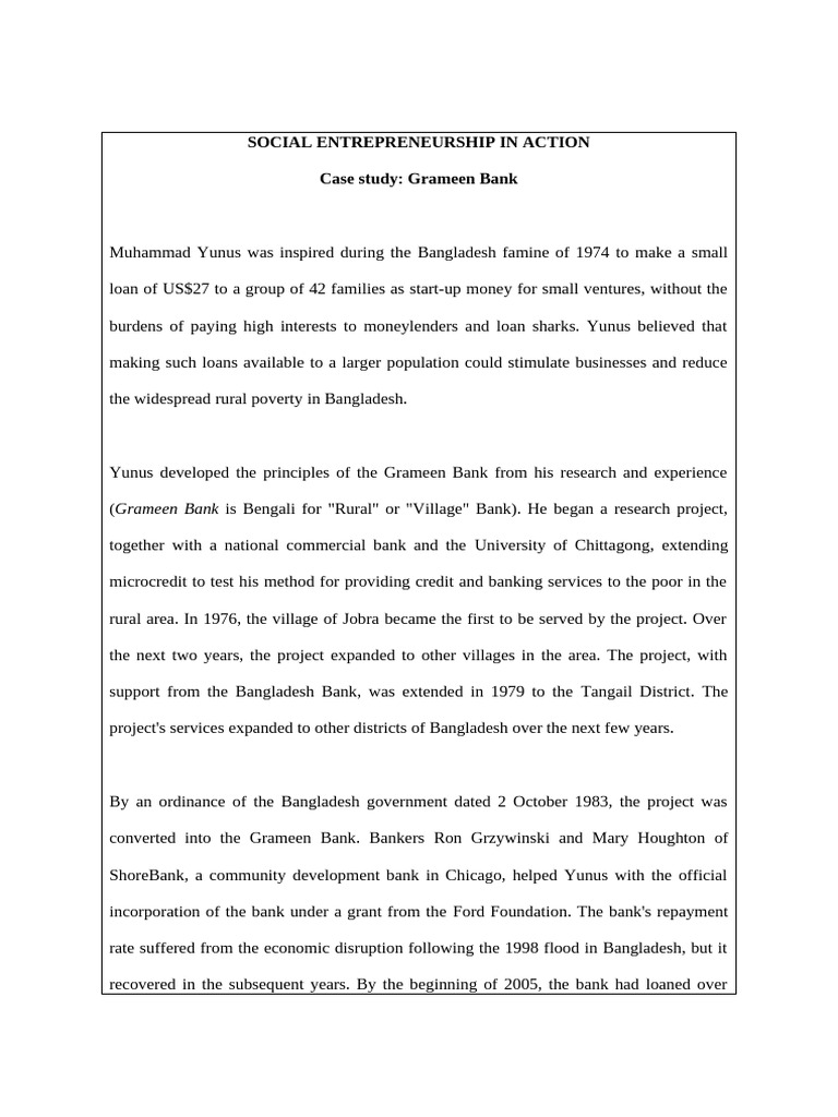 Case Study - Grameen Bank | PDF | Grameen Bank | Banking