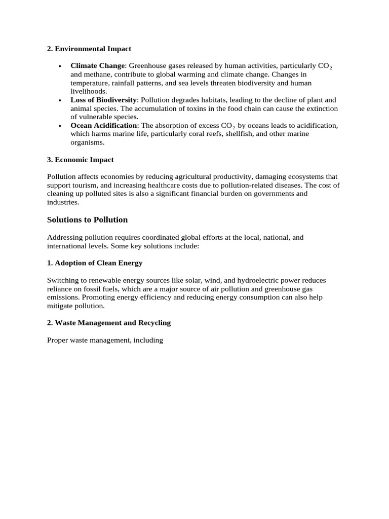 Environmental Impact Climate Change: Solutions To Pollution | PDF