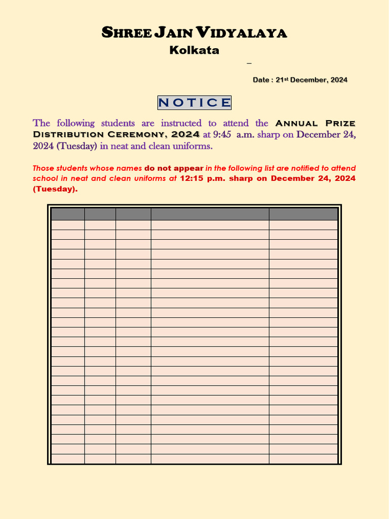 Annual Prize Distribution Notice 2024 | PDF