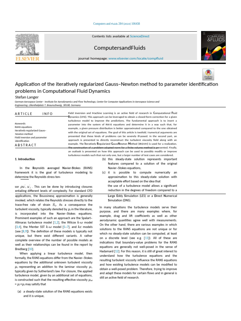 Gauss-Newton Method in CFD Parameter Identification | PDF | Turbulence | Fluid Dynamics