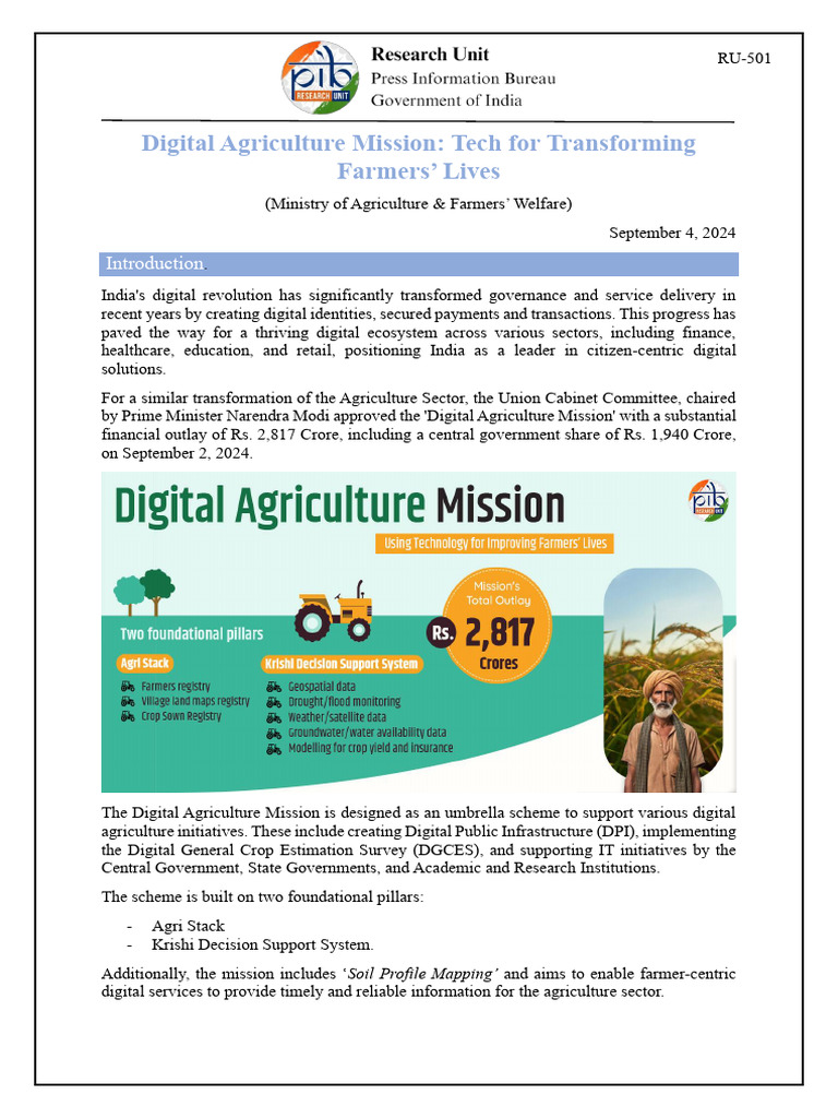 Digital Agriculture Mission | PDF | Agriculture | Infrastructure