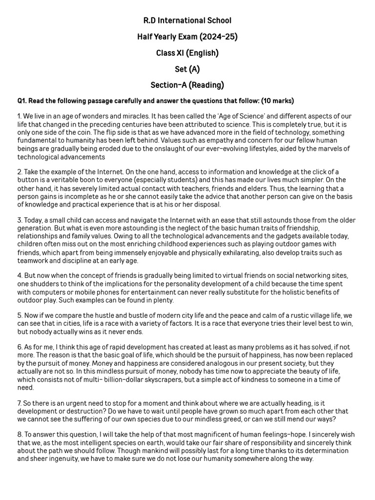 Class 11th Question Paper - Docx - 20241225 - 080346 - 0000 | PDF | Kite