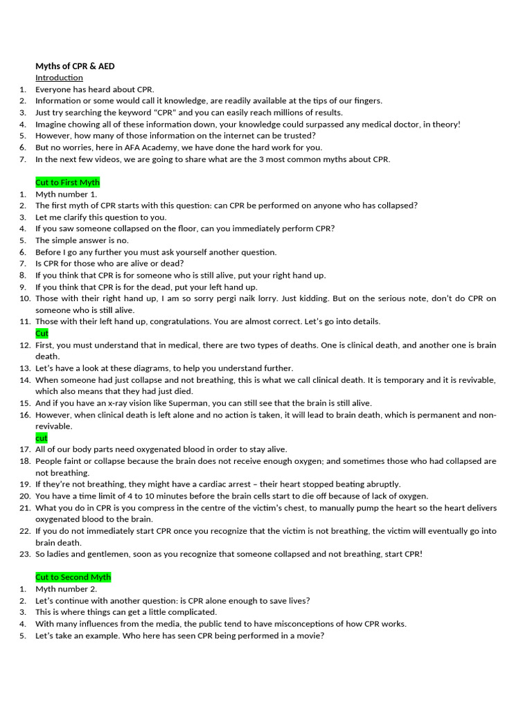 Z_DONESHOOT_SCRIPT_CPR MYTH_02 | PDF | Cardiopulmonary Resuscitation ...