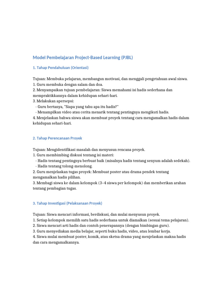 Langkah Pembelajaran Hadis PJBL (1) | PDF