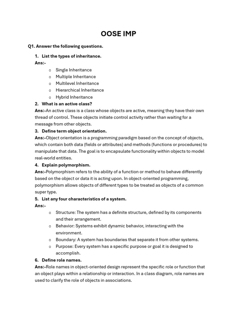 OOSE IMP | PDF | Class (Computer Programming) | Inheritance (Object ... OOSE IMP | PDF | Class (Computer Programming) | Inheritance (Object ...