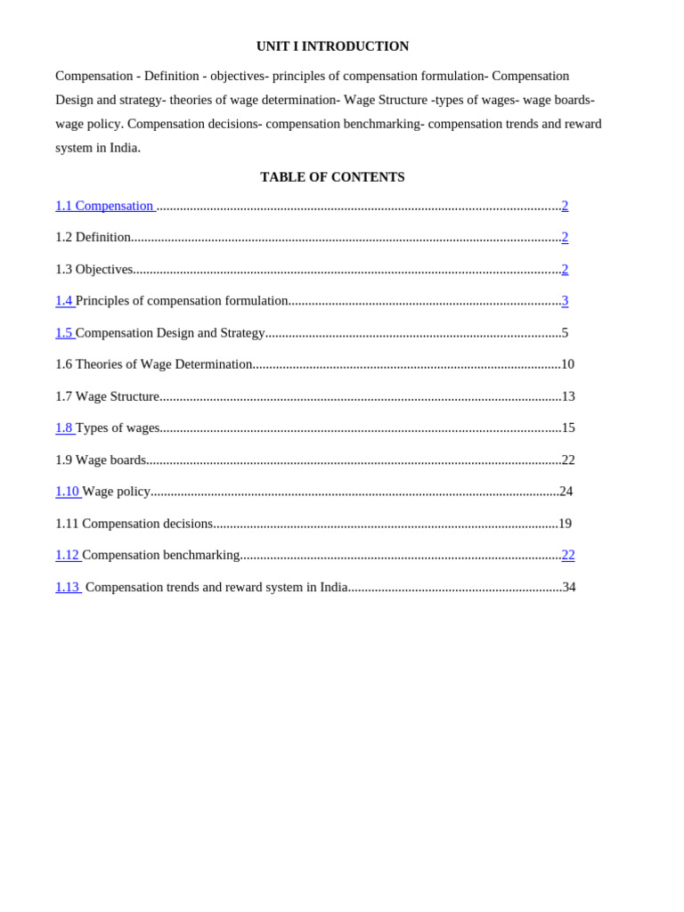 Unit I | PDF | Cost Of Living | Compensation And Benefits