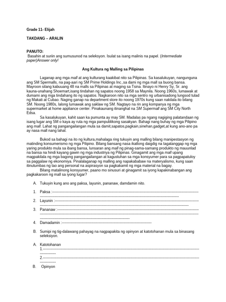 Grade 11 - Assignment | PDF