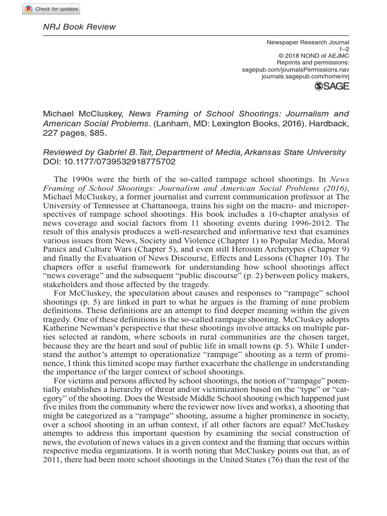 Michael McCluskey News Framing of School | PDF | School Shooting | News