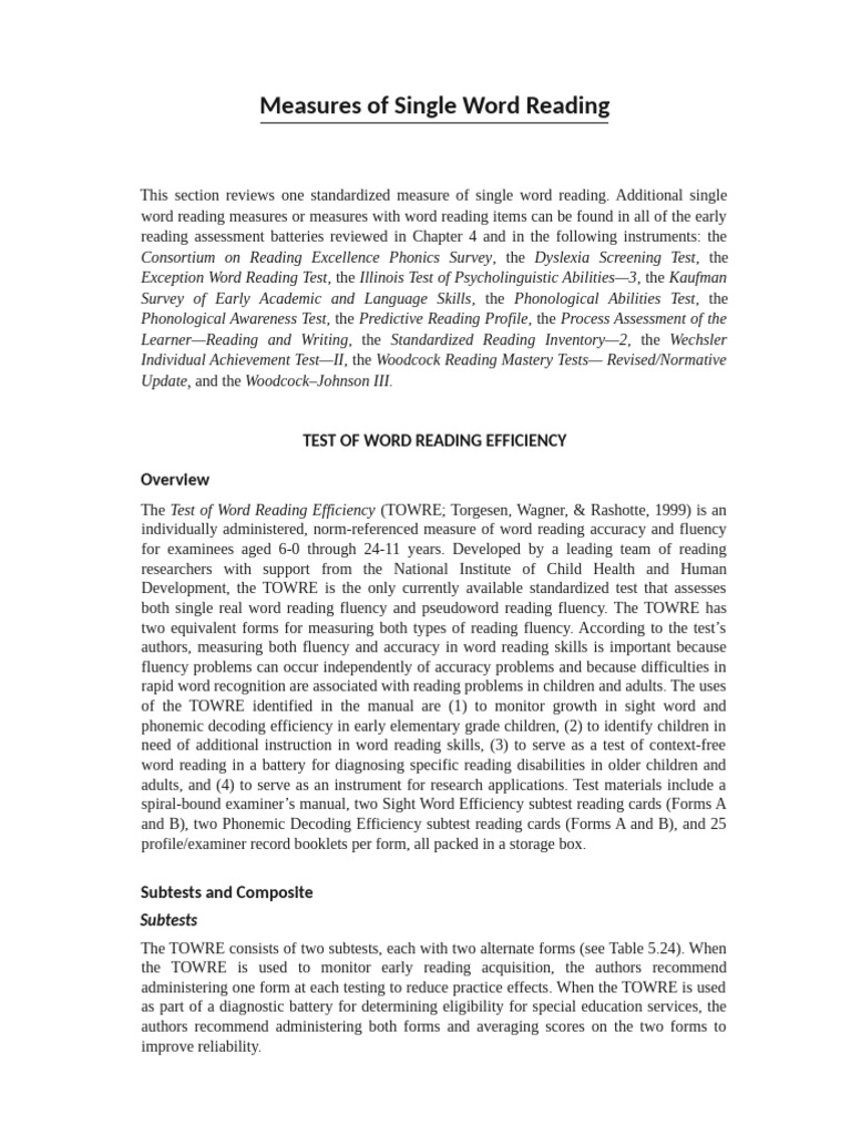 Test of Word Reading Efficiency Overview | PDF | Educational Assessment ...