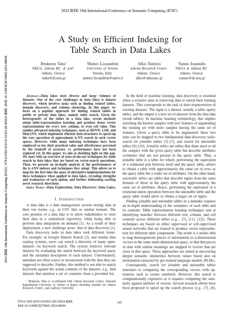 A Study On Efficient Indexing For Table Search in Data Lakes | PDF | Database Index | Metadata