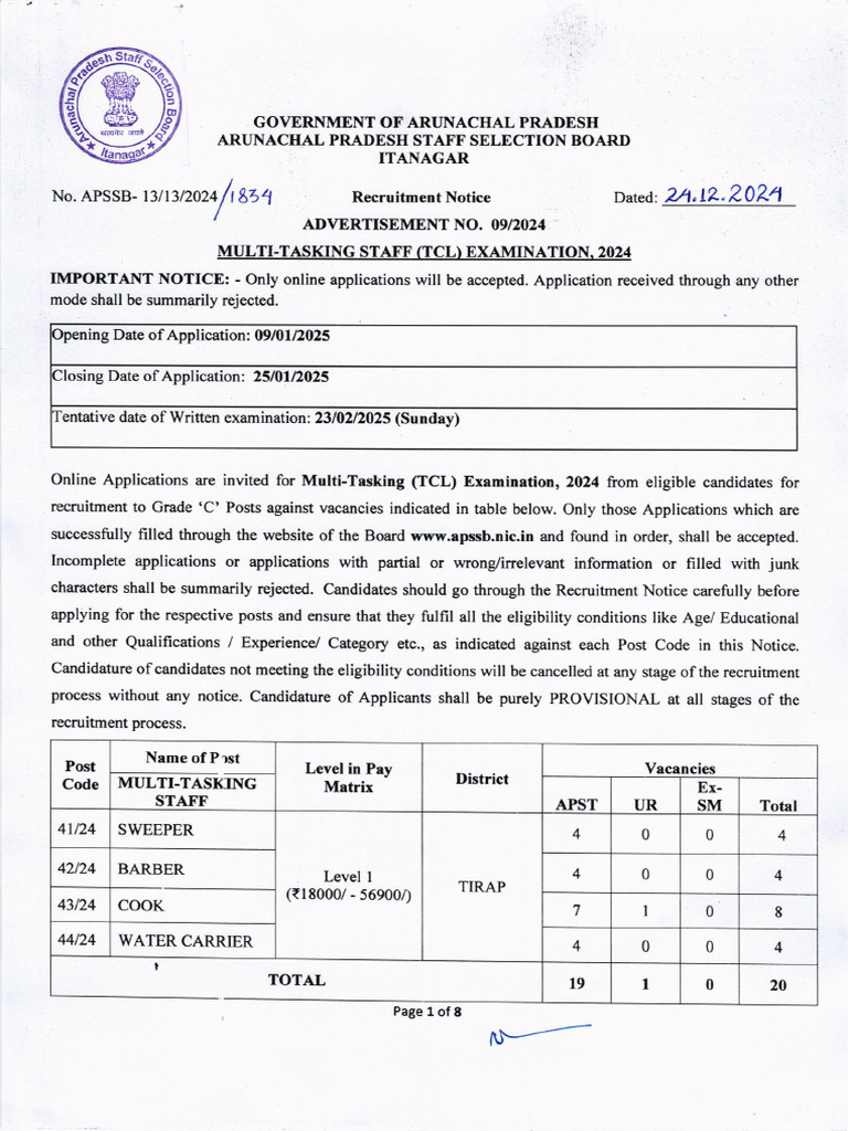 Notification Apssb Mts 2024 676e54bebce7843547596 | PDF | Identity ...
