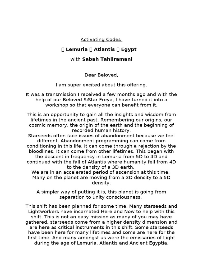 Activating Codes - Lemuria, Atlantis, Ancient Egypt | PDF | Horus | Isis