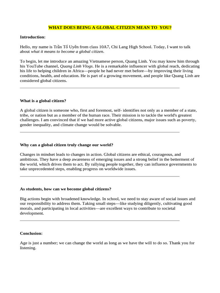 What Does Being A Global Citizen Mean To You | PDF