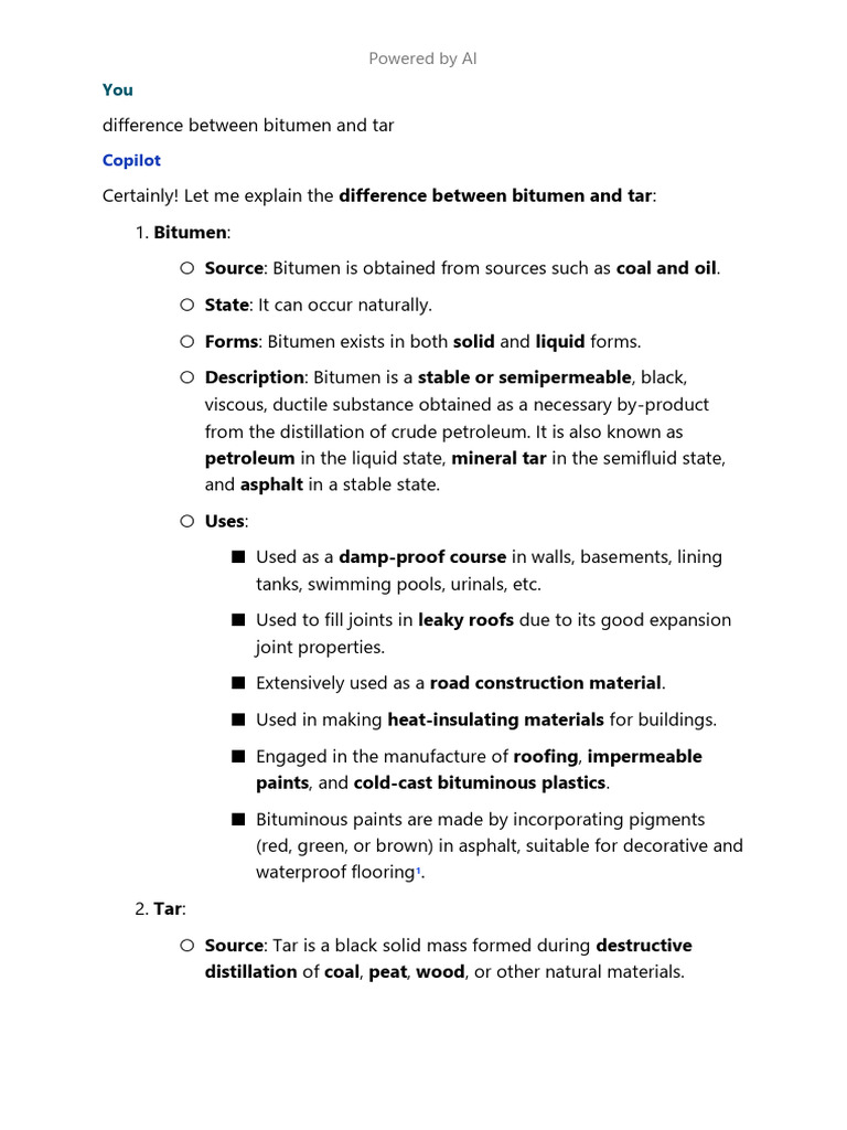 Bitumen vs Tar: Key Differences | PDF | Materials | Chemistry