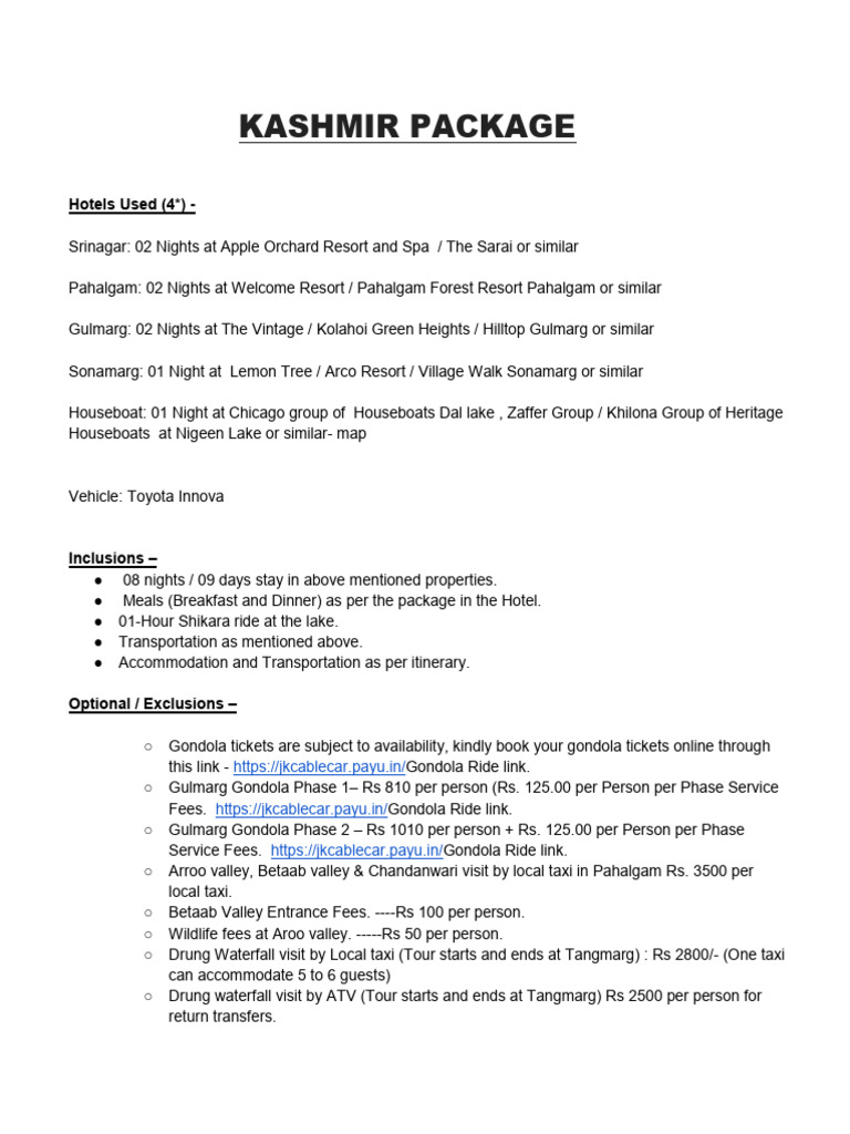 Kashmir Package (November) - 3 PAX | PDF