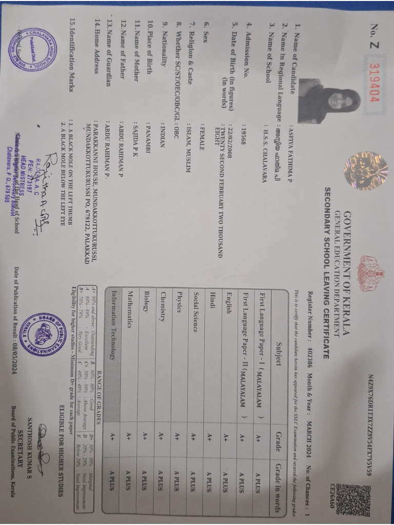 SSLC Certificate | PDF