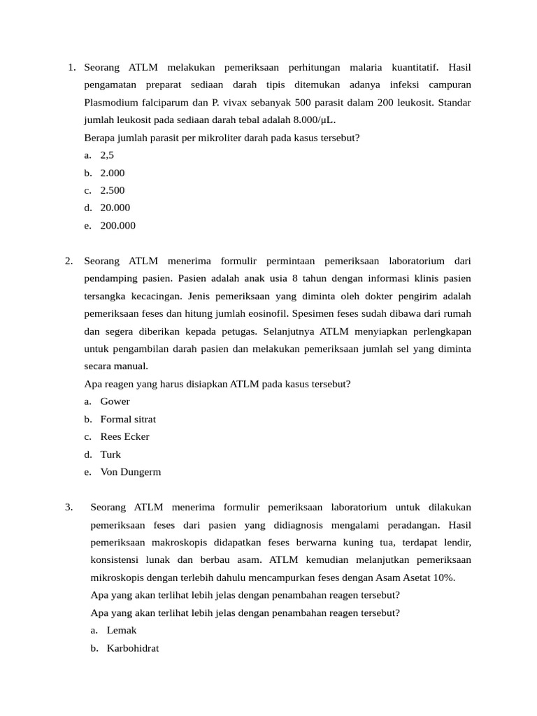 Pemeriksaan Laboratorium oleh ATLM: Kasus dan Prosedur | PDF
