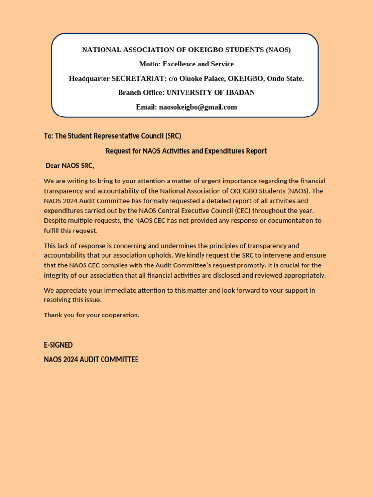 Report of The Request From The 2024 Audit Committe To The Cec 2024 | PDF