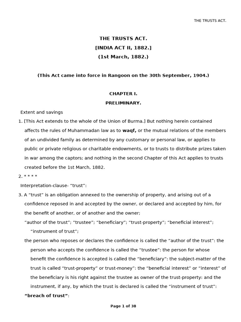 THE TRUSTS ACT. | PDF | English Trust Law | Trustee