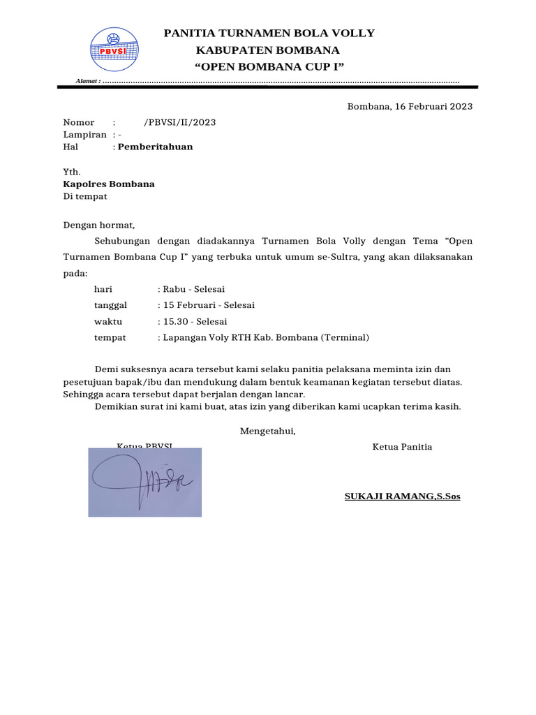 Surat Pemberitahuan Kapolsek | PDF