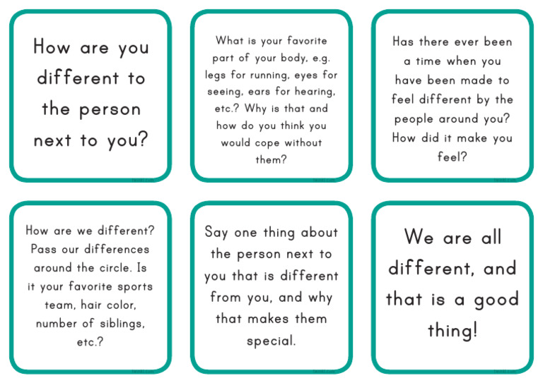 We Are All Different Circle Time Discussion Cards | PDF