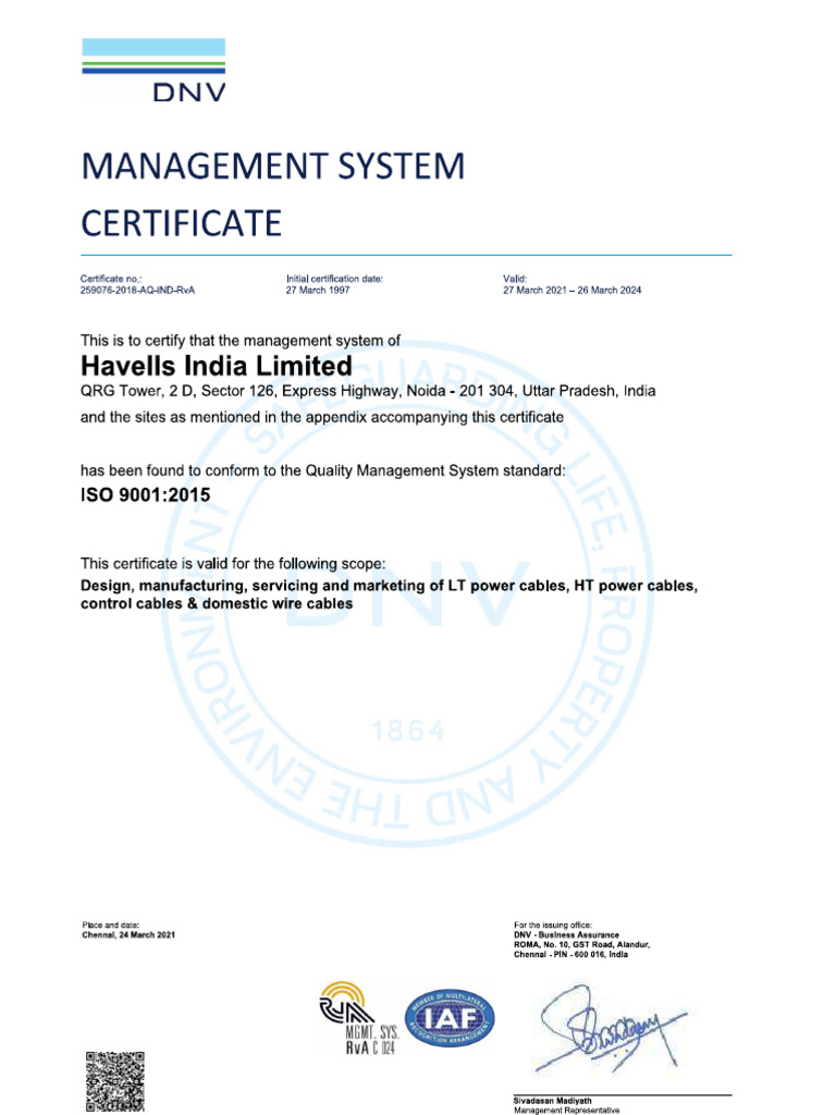 Havells Certificate | PDF