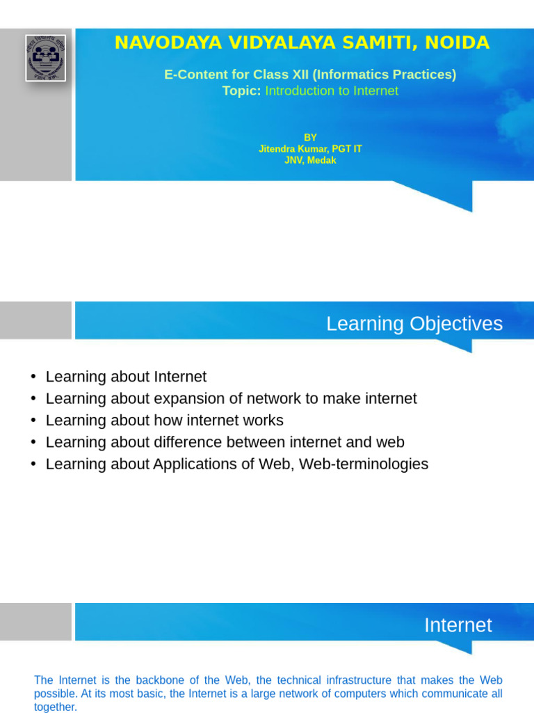 Introduction To Internet | PDF | World Wide Web | Internet & Web