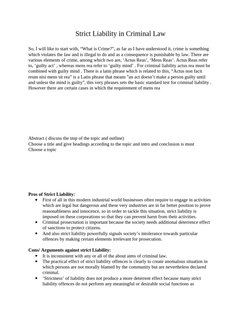 Understanding Strict Liability in Criminal Law | PDF | Mens Rea | Crimes