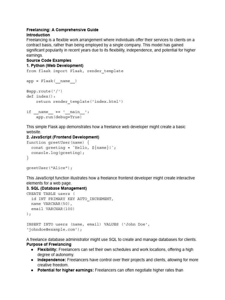 Freelancing Guide: Tips & Code Examples | PDF | Freelancer | World Wide Web