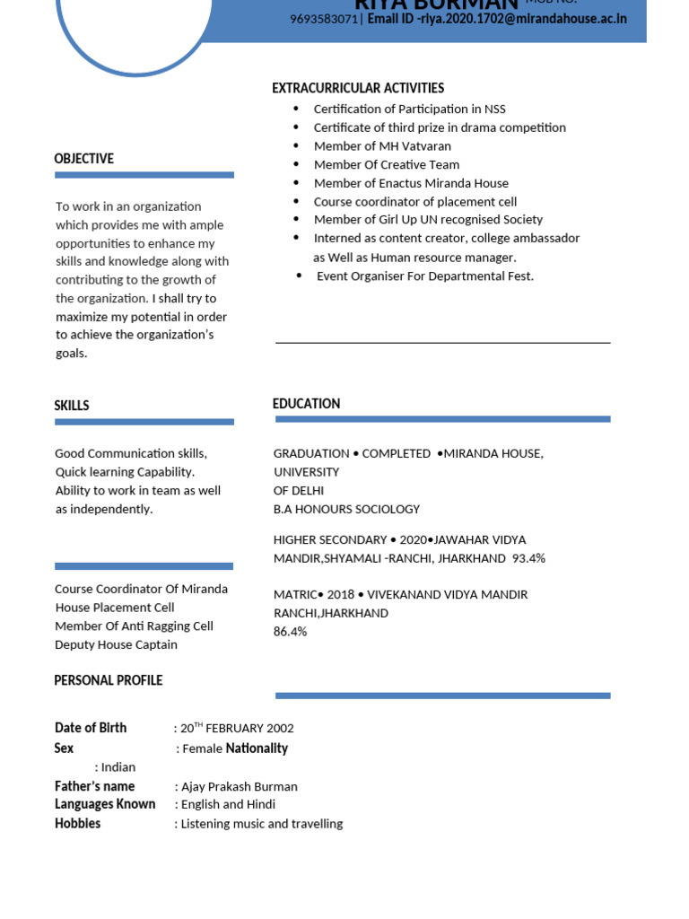Riya Resume New New | PDF