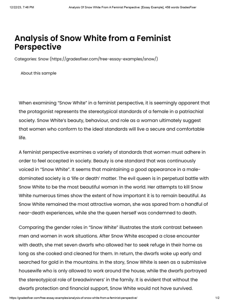 . Analysis Of Snow White From A Feminist Perspective_ [Essay Example ...