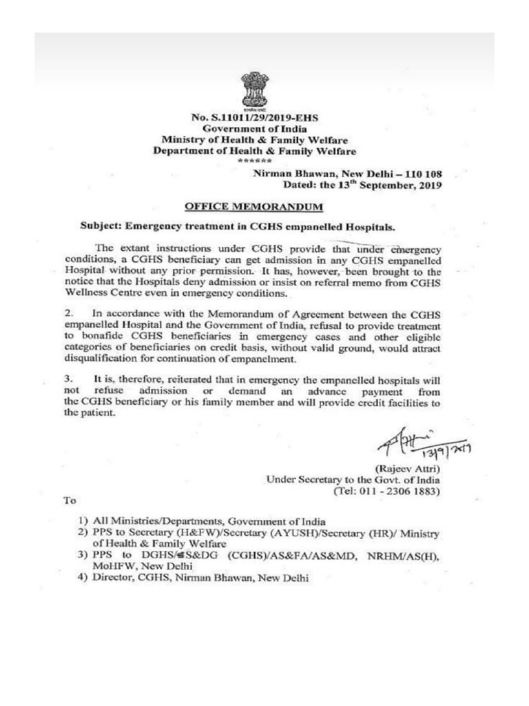 CGHS Emergency Letter | PDF